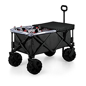 ONIVA - a Picnic Time brand Adventure Wagon Elite All-Terrain Folding Beach Wagon with Big Wheels plus Table Top Lid & Soft Cooler Liner, (Dark Gray)
