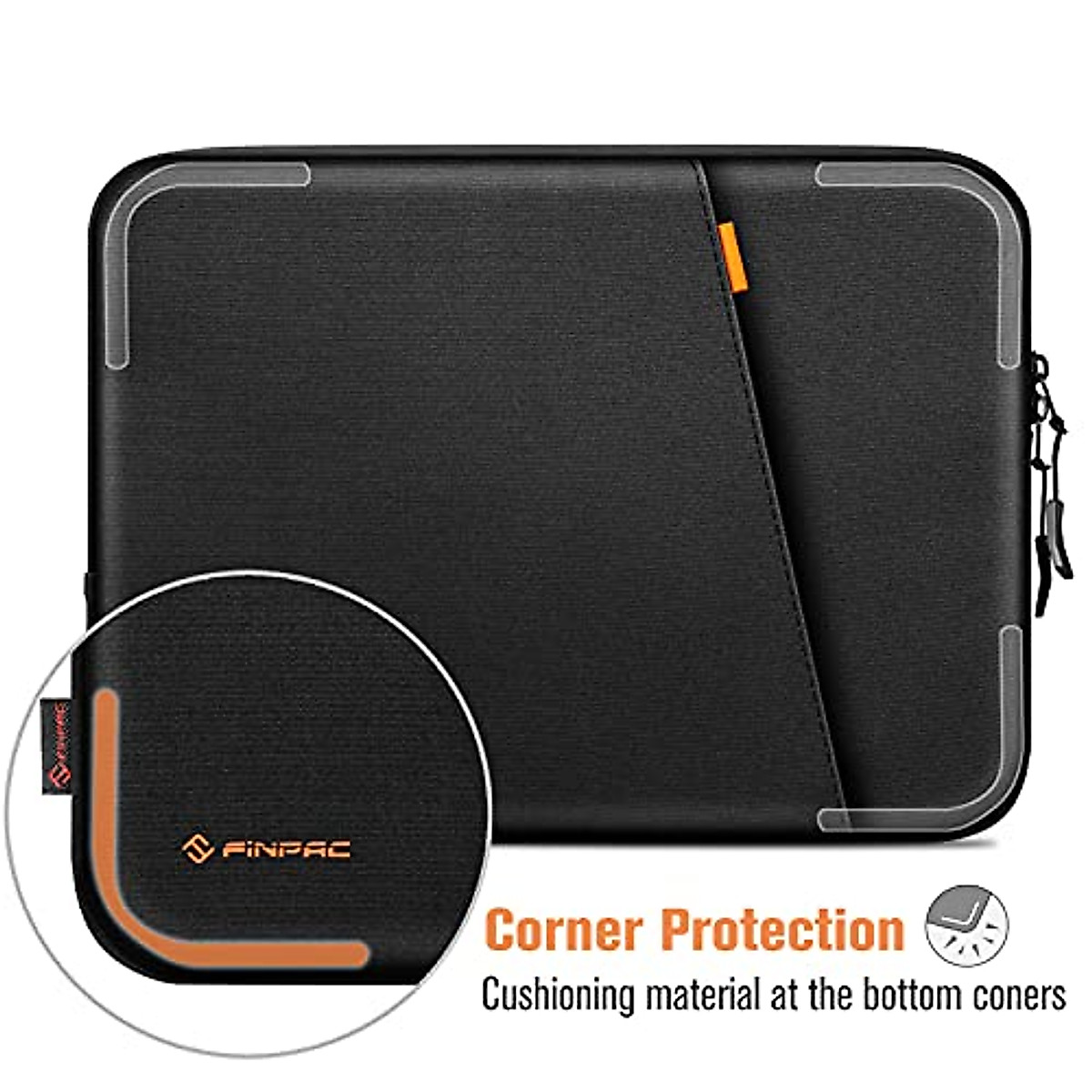 FINPAC 13 Inch Tablet Laptop Sleeve Bag, Carrying Case Cover for 12.9" iPad Pro, MacBook Air 13 2018-2022, MacBook Pro 13 2016-2022, Surface Laptop Go, Surface Pro 9/X/8/7/6/5, 12.4" Galaxy Tab, Black
