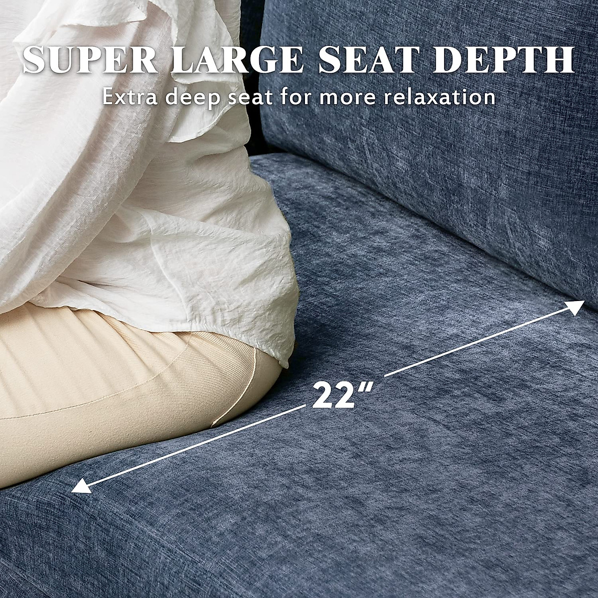 MELLCOM 115.4" Cloud Couch Sectional 4-Seat U Shaped Couch w/Chaise & Ottoman, Comfy Memory Foam Sectional Sofa in Washable Chenille Fabric, Modern Living Room Modular Sofa, Blue