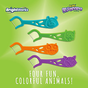 Kids’ Grape-Flavored Dental Flossers, Colorful Animals add Fun to Support Healthy Habits, Easy-Grip Handle and Fluoride-Coated Floss, Pack of 3 x 75 Pieces