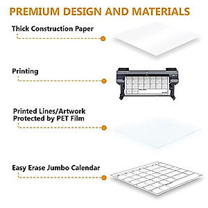 Jumbo Dry Erase Laminated Wall Calendar, Huge 36 Inch by 48 Inch Size, Monthly Planner for Home Office Classroom, Large Date Boxes, Reusable PET Film, Never Folded, 5 Markers, 8 Tacks, 1 Eraser