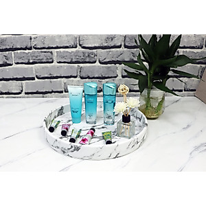 MCBZ Home Round Leather Tray, Serving Tray, Coffee Table Tray, Decorative Tray, Storage Tray, Size 13.2 * 1.8 inch (White)