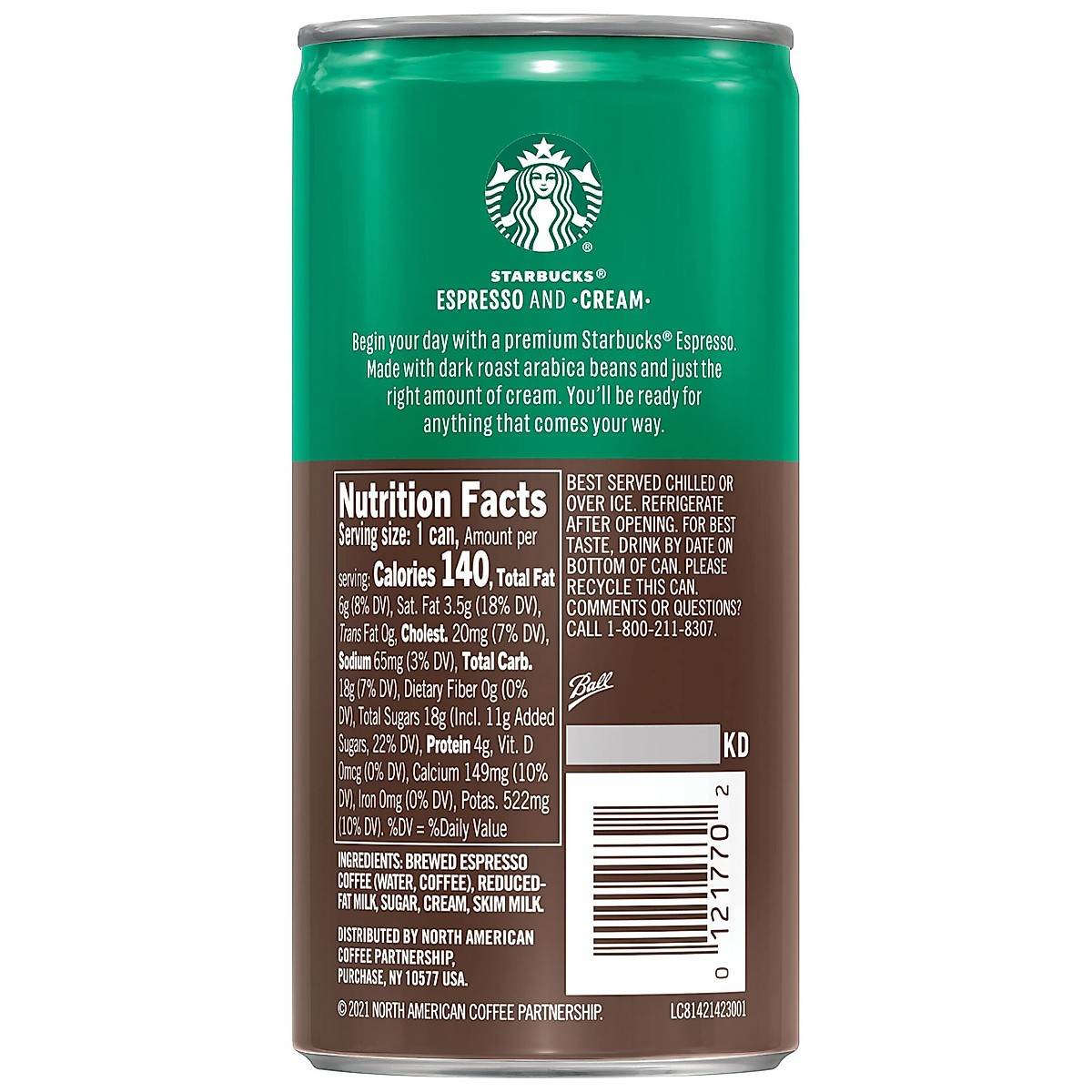 Starbucks Ready to Drink Coffee, Espresso & Cream, 6.5oz Cans (12 Pack) (Packaging May Vary)