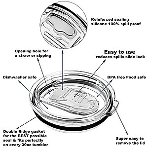 8 Piece Set For Yeti Straw 30 oz,No Leak Sliding Closure 100% Spill Proof Straw Lid And Fits Yeti Rambler Tumbler,Ozark Trail Cup Or More Brand Stainless Steel Mugs