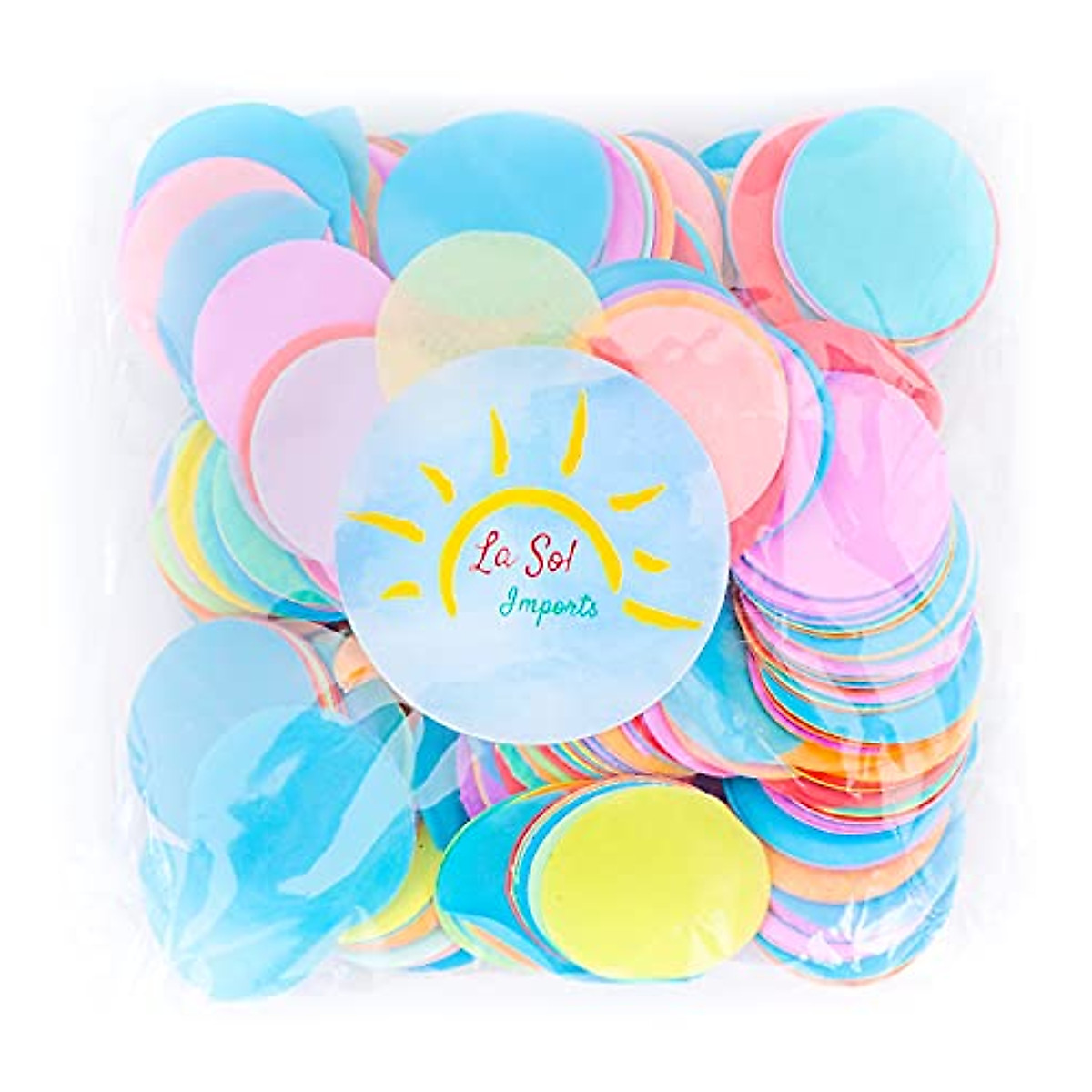 La Sol Imports Round Pastel Tissue Confetti Circle Dots Rainbow Confetti for Party Table Wedding Celebrations Multicolor Biodegradable Paper Tissue 1 inch Circles 1.4 Oz 1.4 Ounce Pack of 1