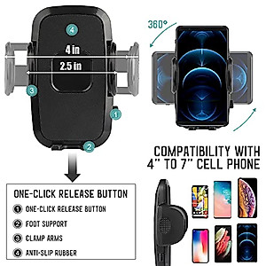 Seven Sparta Cup Holder Phone Mount for Car Cup Holder Expander Adjustable Base with 360° Rotation Cup Phone Holder for Car Compatible with iPhone Samsung Galaxy All Smartphones Upgrade 2-in-1