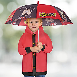 Disney Boys Umbrella and Poncho Raincoat Set, Mickey Mouse Kids Rain Wear For Kids Ages 6-7