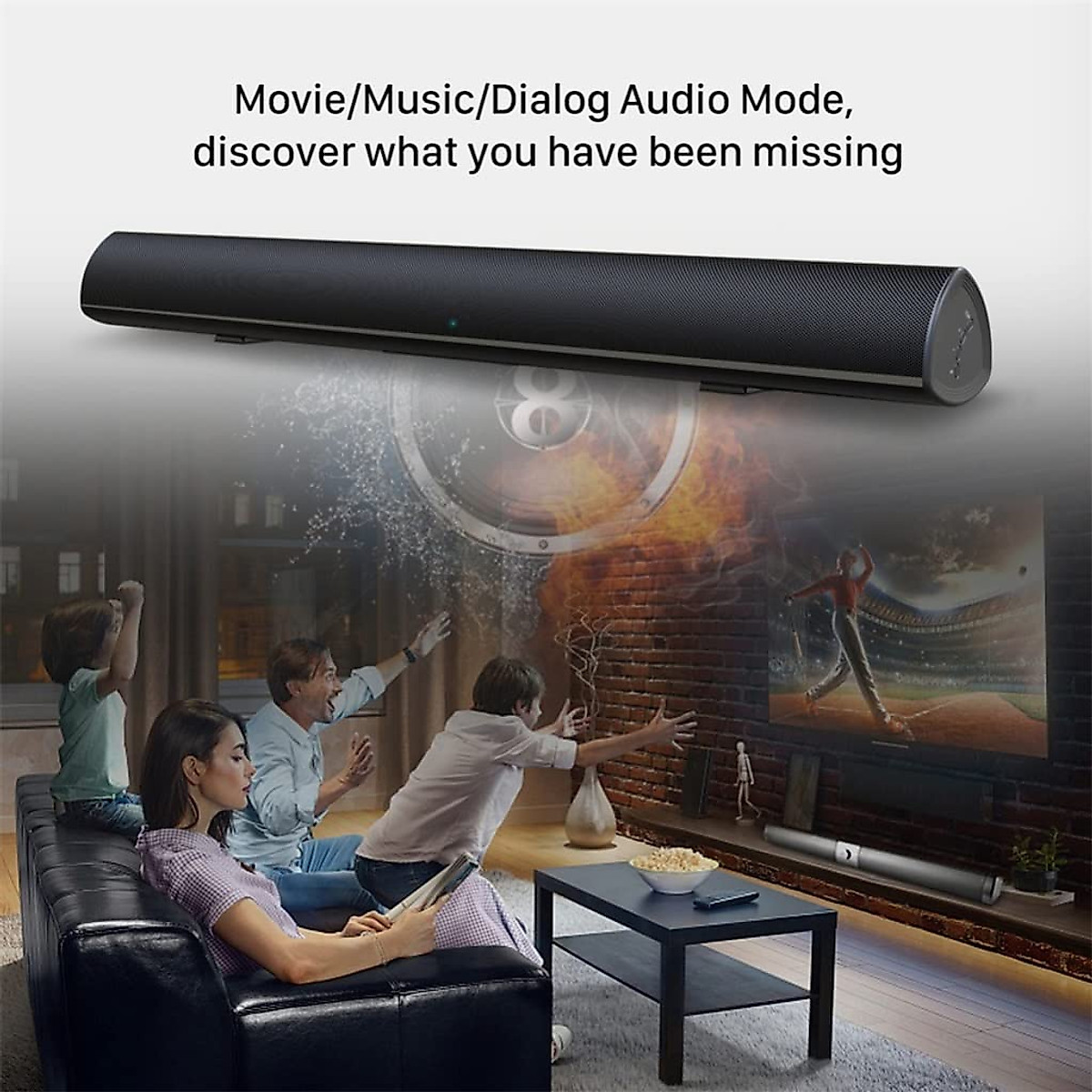 IRDFWH 80W TV SoundBar Speaker Home Theater System 3D Surround Sound Bar Subwoofer Audio Remote Control Wall Mountable