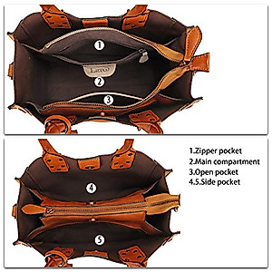 Genuine Leather Satchel Handbag for Women Vintage Handmade Shoulder Bag Cowhide Tote Purse (Brown)