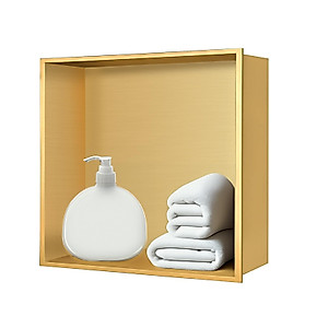 Elefloom Shower Niche, Stainless Steel Modern Bathroom Niche, No Tile Needed Recessed Shower Shelf Organizer for Storage, Golden, 12"×12"