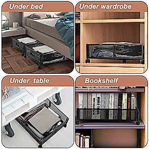 Under Bed Storage Containers with Wheels,2 Pack Black Underbed Storage Shoes Organizer Containers,Upgraded Wheels with Large Capacity Metal Underbed,Storage Containers for Bedroom Clothing Shoes