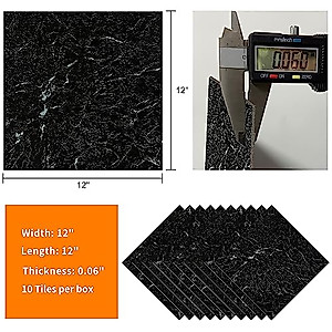 Mysflosy Peel and Stick Floor Tiles, Self Adhesive Waterproof Vinyl Flooring, 12''x12'' Dark Jade Black DIY Floor Sticker for Kitchen, Bathrooms & Bedroom, 1.5mm Thickness, 10 Tiles
