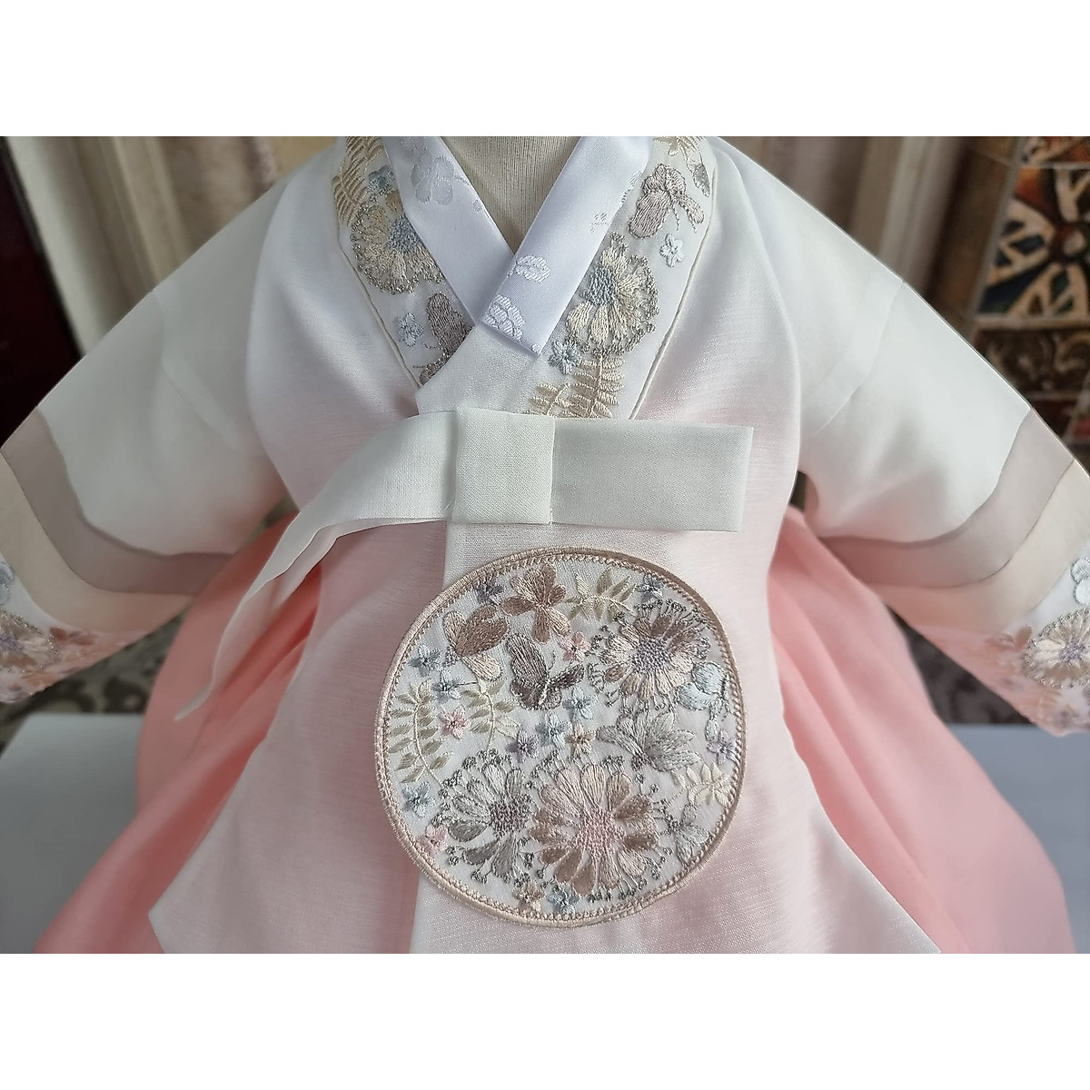 Hanbok Girl Baby Korea Traditional Clothing Set First Birthday Party Celebrations 1 Age White Peach Embroidery HHG15