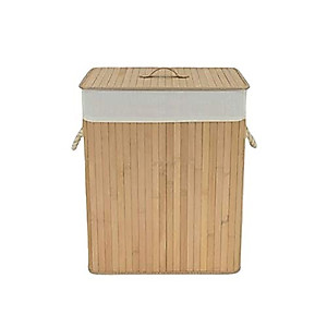 Trash Can Bamboo Woven Large Trash Can Foldable Storage Bin Indoor Recycling Bins for Bedroom, Living Room Round/Square Waste Basket (Color : Primary Color, Size : Square)