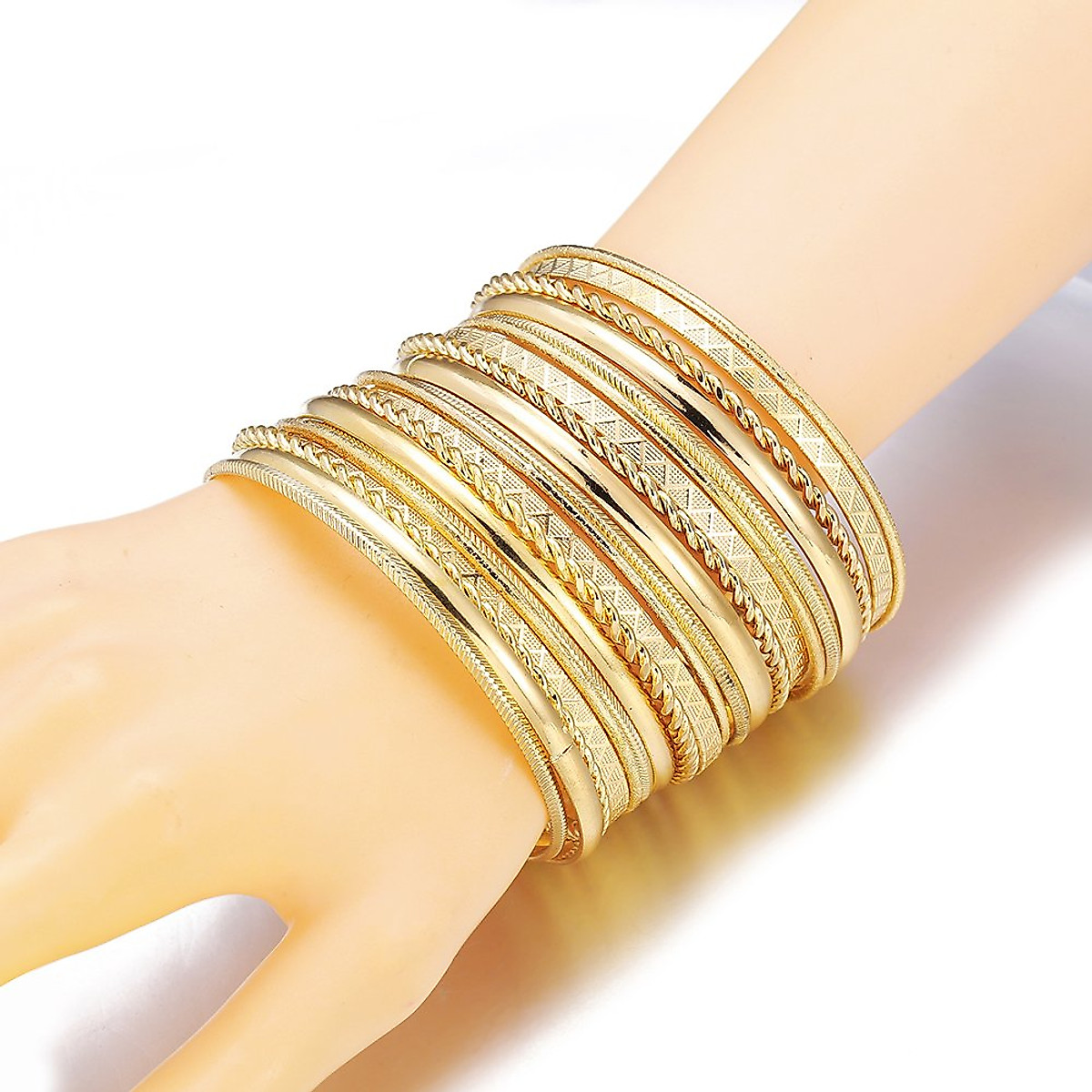 Ensoul 2.68" Inner Diameter Gold Color Multiple Metal Bracelets & Bangles Set for Women Luxury 20Pcs/Set