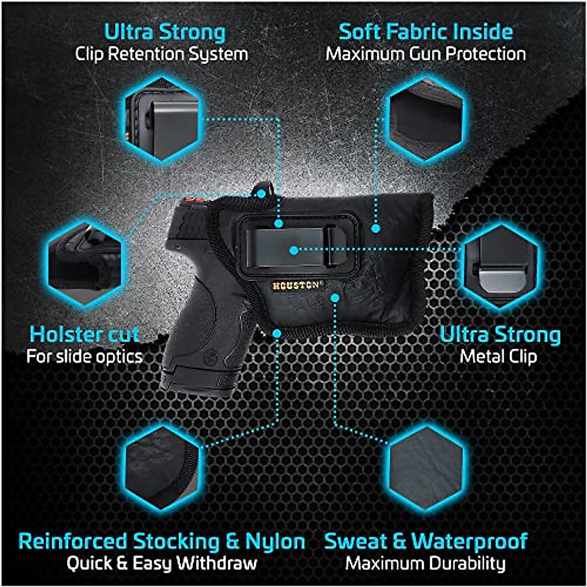 Houston Gun Holsters IWB Optical Gun Holster by Houston Eco Leather Concealed Carry Soft Material FITS Black CHPP-57GL-RH CHPP-57GL-RH