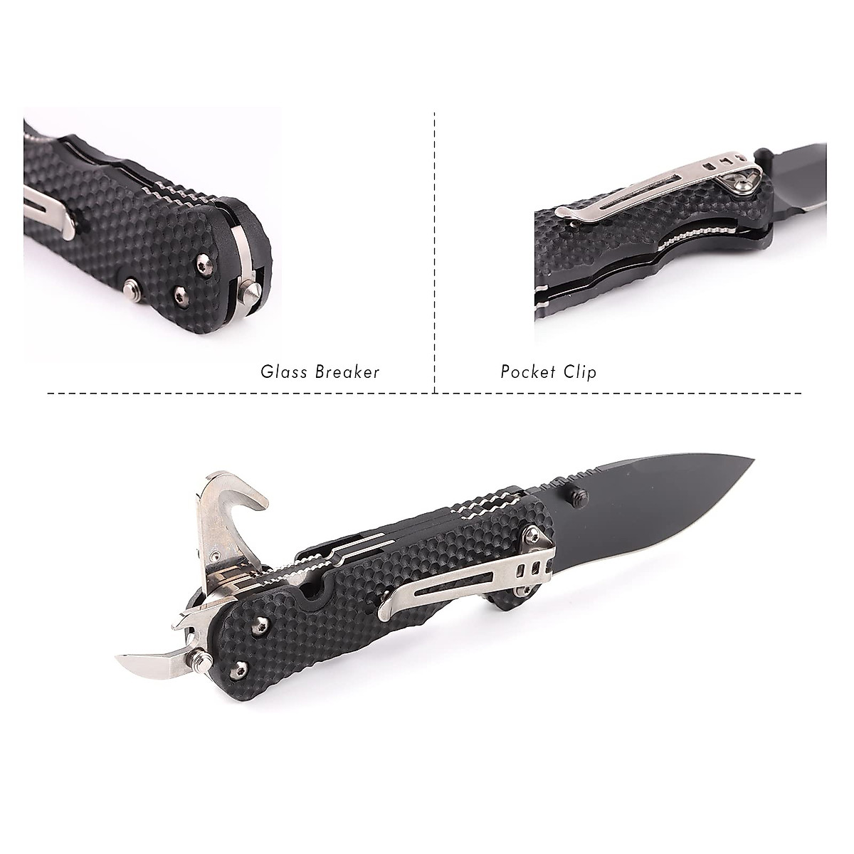 Sanrenmu Knives 7045 Pocket Folding Knife EDC Knife Multitool Bottle Opener 12C27 Blade (Black)