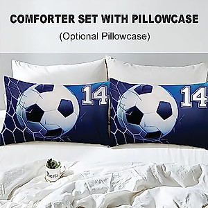 ZBIGTEE Soccer Bedding Twin Set Soccer Ball Full Boys Bedspread Soccer Room Decor Blue Goal Pattern Soccer Queen Bedding Sets for Boy Girl Teen, Sports Gaming Duvet Cover 3Pcs Printed Bed Sheet