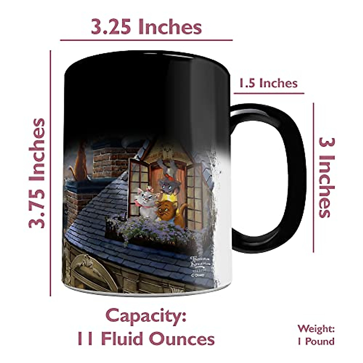 Morphing Mugs Disney – The Aristocats – Love Under the Moon – Thomas Kinkade Studios - One 11 oz Color Changing Ceramic Mug – Image Revealed When HOT Liquid Is Added!