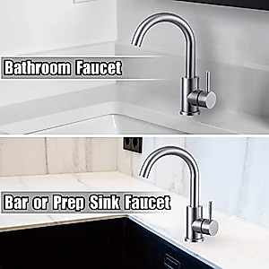 Bar Sink Faucet, Single Hole Bathroom Sink Faucet, 360° Swivel Spout for Kitchen Small RV Campers Mini Restroom Utility Outdoor Faucet for Farmhouse Vanity Lavatory, with 6" Deck Plate -Brushed Nickel