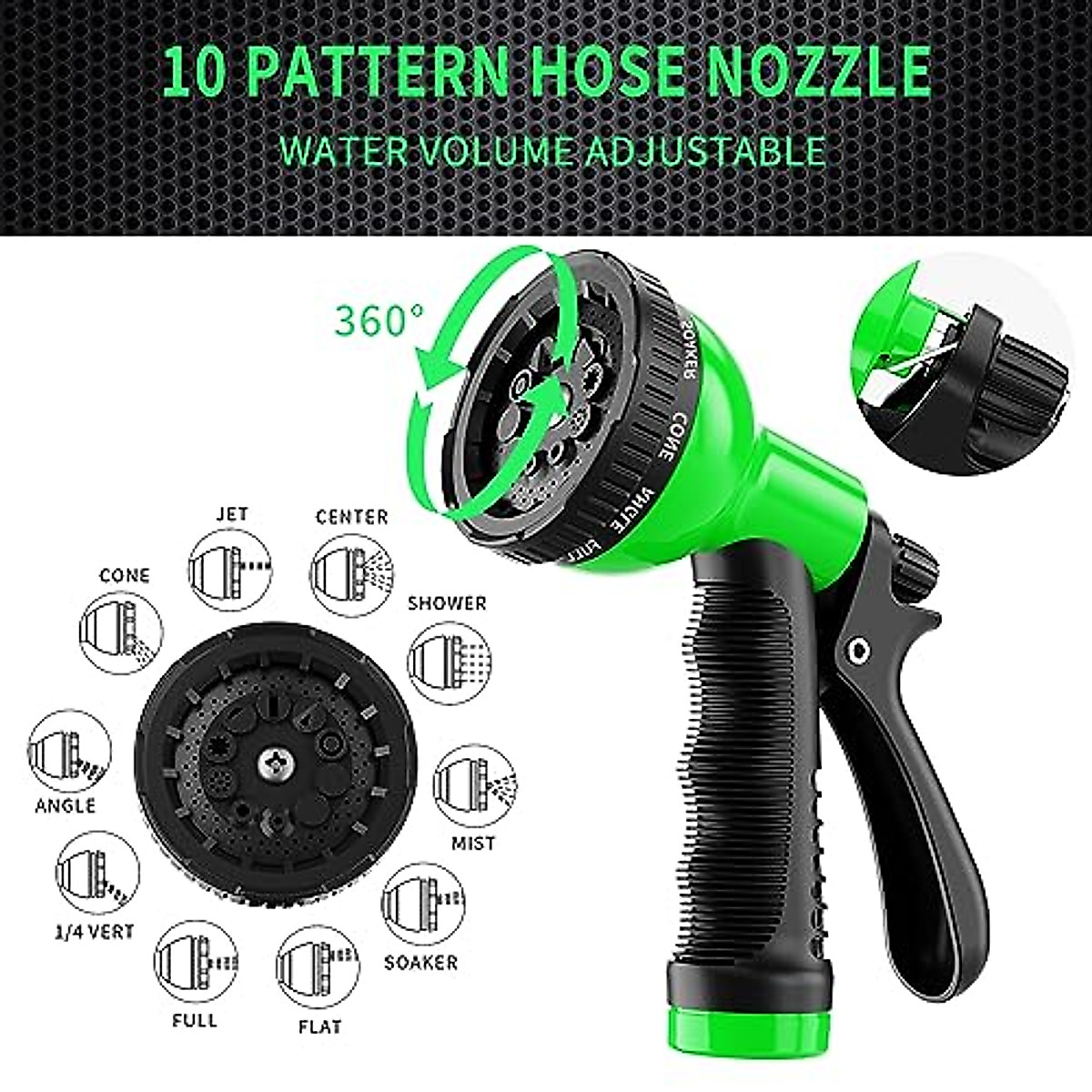 HooSeen EVA Recoil Garden Hose 25ft,Coil Garden Hose with 10 Patterns Hose Nozzle,Flexible Water Hose with Solid Brass Connector for Outdoor, Boat,Lightweight and Kink Free (25FT, Green)