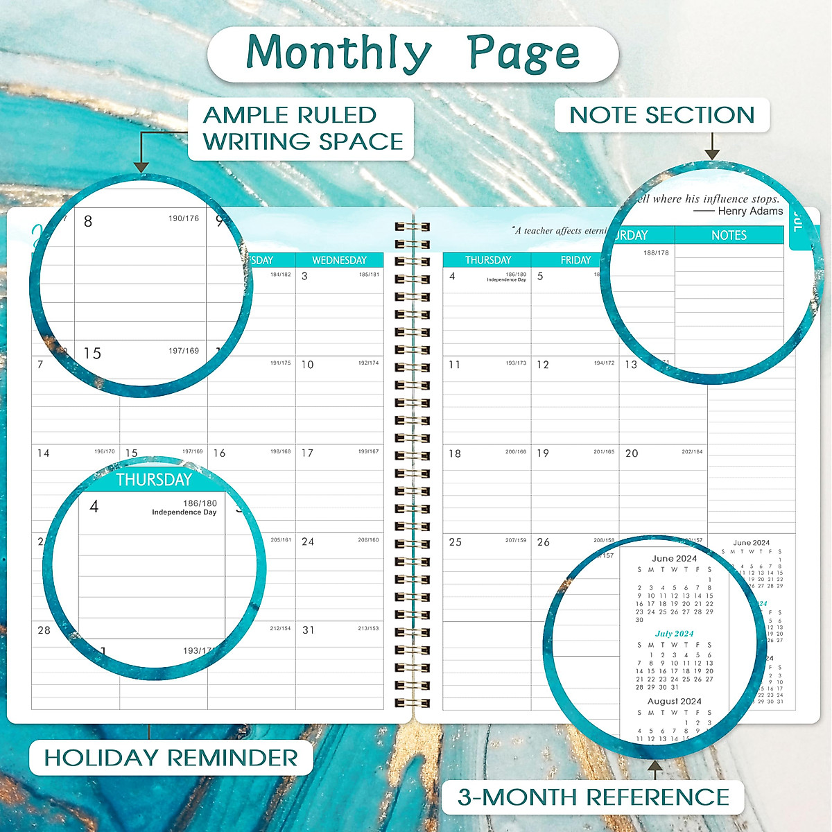 Teacher Planner 2024-2025 - July 2024-June 2025, Teacher Lesson Planner 2024-2025, 8'' × 10'', Lesson Planner Book for Teachers, Weekly Monthly Planner with Printed Monthly Tabs, Inspirational Quotes
