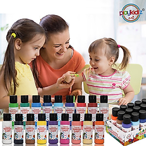 Playkidiz Washable Tempera Paints Set of 18 for children, Kids Non-Toxic Acrylic Paint, Kid Friendly, Kid Safe Paint Set, Includes Variety of Brushes, Color, Craft, Create and Party.