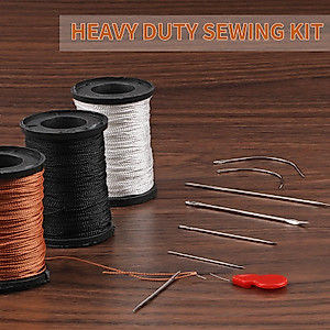 Upholstery Thread, Nylon Heavy Duty Sewing Kit, Upholstery Needle and Thread for Leather, Carpet, Furniture, Shoe, Includes 3 Rolls Thread (73.5yd Per Roll, 3 Colors), 7 Shaped Needles, 1 Threader