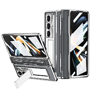 HAII for Galaxy Z Fold 5 Case with Hinge Protection Electroplating Design Built-in Screen Protector Lightweight Kickstand Protective Phone Case for Samsung Galaxy Z Fold 5 2023 Silver