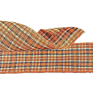 Fall Wired Ribbon Thanksgiving Gift Wrapping Pattern DIY Craft Large Bow Plaid Fall Wreath Gift Wrapping Outdoor Decor All Crafts and Sewing Halloween Tree Topper Ribbon 2.5" x 10 Yards