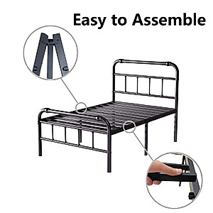 Bedella Twin XL Bed Frame with Headbaord and Footboard, 18 Inches High, Heavy Duty 3500lbs Steel Slats Support, Easy to Assemble, Noise Free, No Box Sprig Needed, Black