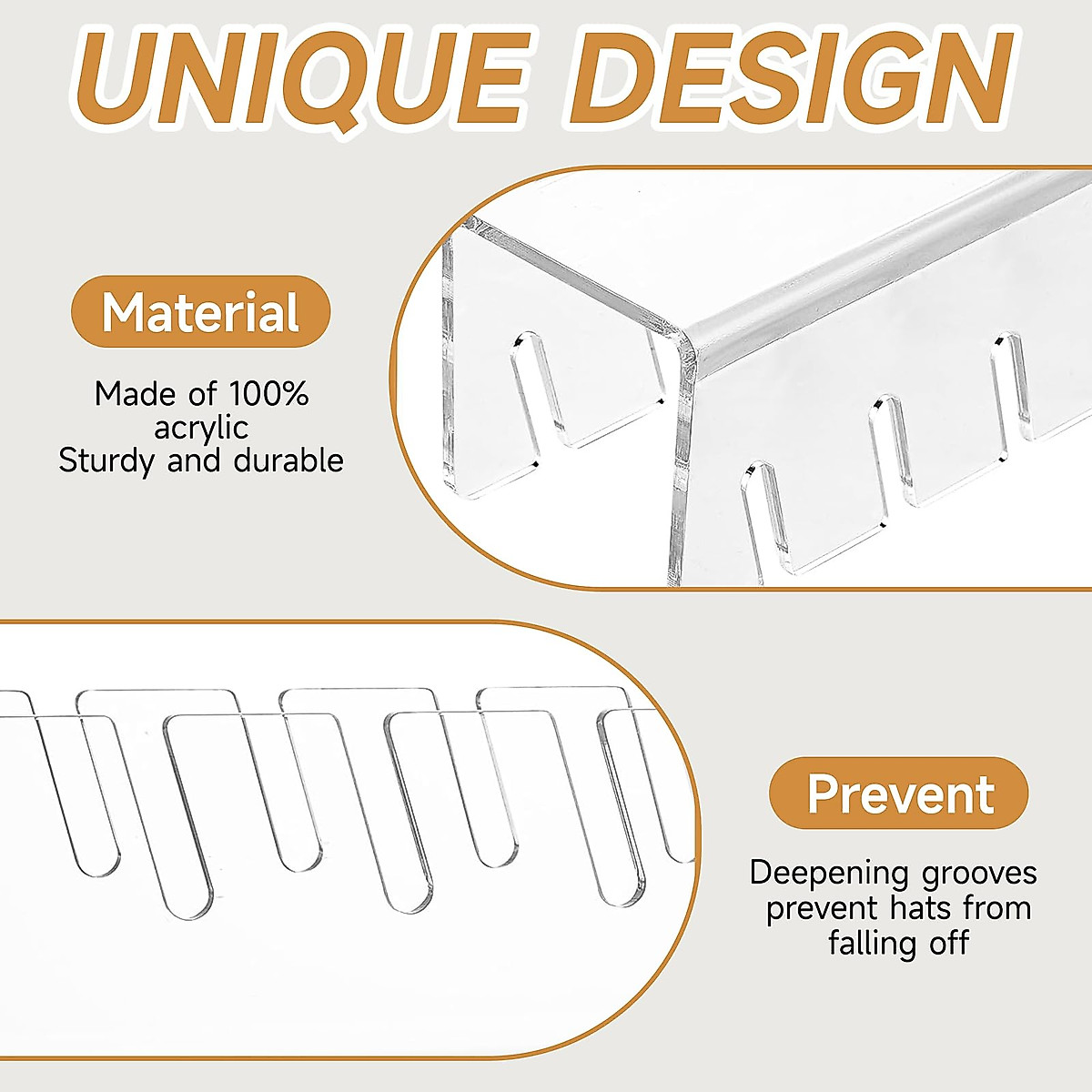 WeiranLife 2024 New Hat Stand for Baseball Caps Display and Organizer,No Install Acrylic Hat Holder for 14 Baseball Caps for Bedroom, Closet, Dresser and Wall 2PCS