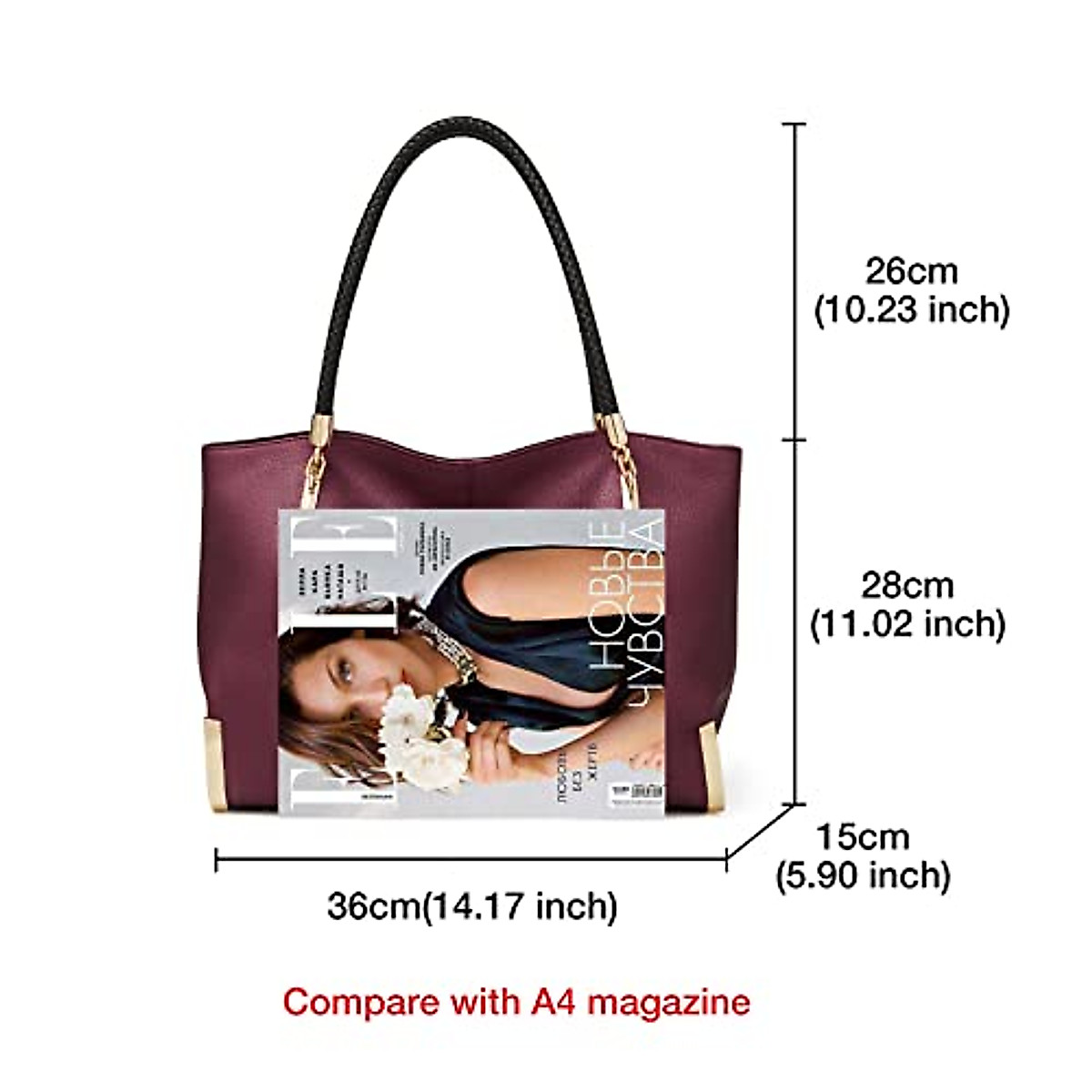 FOXLOVER Large Capaciry Tote Designer Handbags for Women, Genuine Leather Ladies Top-handle Bags Fashion Shoulder Bags Purses (Wine Red)