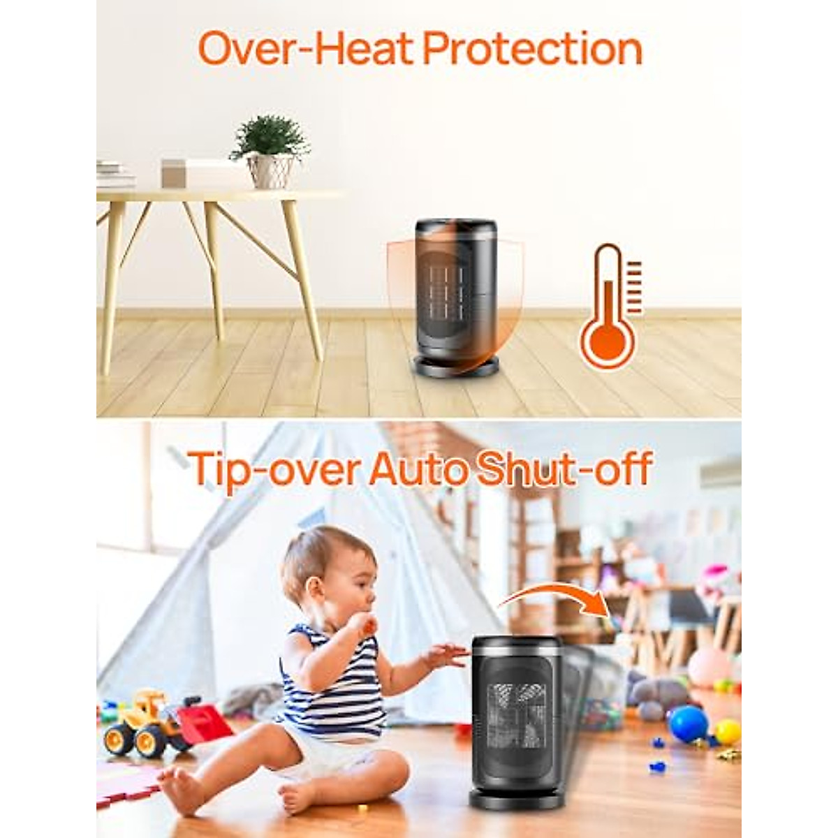Space Heaters for Indoor Use, 1500W/750W Portable Heater with 90°Oscillation Safe and Quiet Ceramic Heater Fan Electric Heater with Overheat Protection Desk Heater for Bedroom Office Use