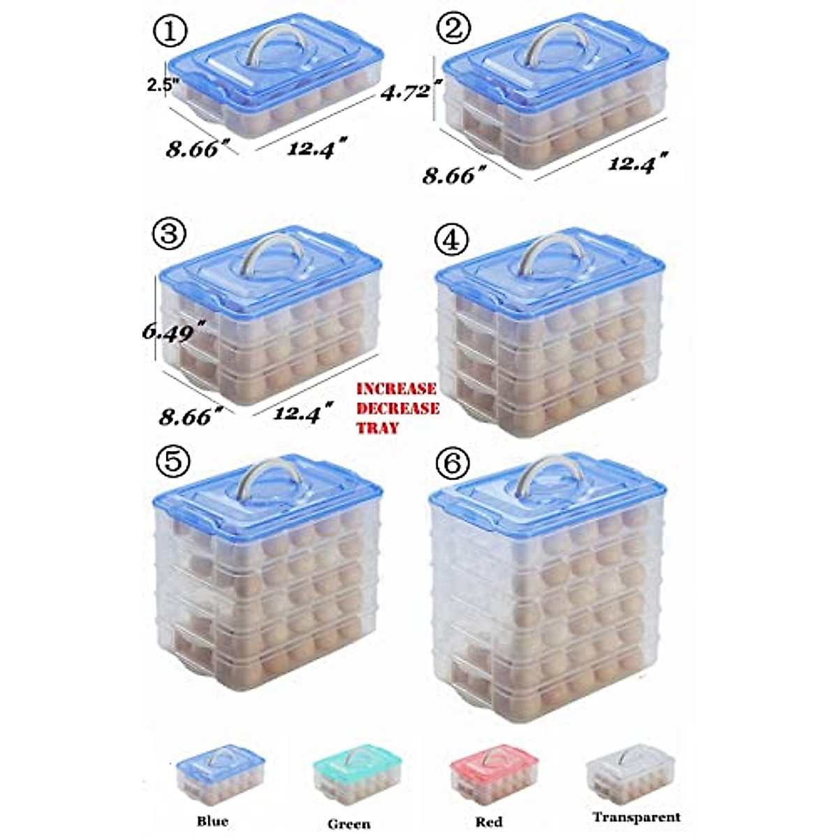 TIAN CHEN Deviled Egg Tray with Lid, 2-Layer, Food Storage Container with Handle, Egg Holder for Refrigerator, large, 40 eggs (Green)