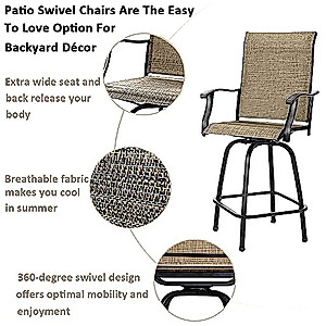Yiguo Outdoor Swivel Bar Stools Set of 2,All-Weather Bar Height Tall Patio Chair Set,for Garden Backyard Deck Balcony Porch Pergola,Light Brown