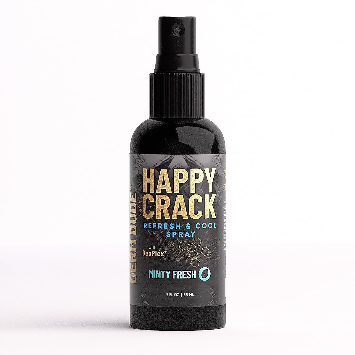 Derm Dude Happy Crack Refresh & Cool Butt Spray | With Soothing Witch Hazel | Formulated With All-Natural DeoPlex for Odor Control | Deodorant & Odor Eliminator Spray - Minty Fresh Scent, 2oz (1 pack)