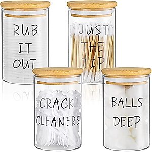Tessco 4 Pack Glass Qtip Holder Clear Apothecary Jars with Lids 10 oz Farmhouse Bathroom Decor Bathroom Organization Cotton Swab Holder Glass Jars for Bathroom Dispenser Containers Accessories