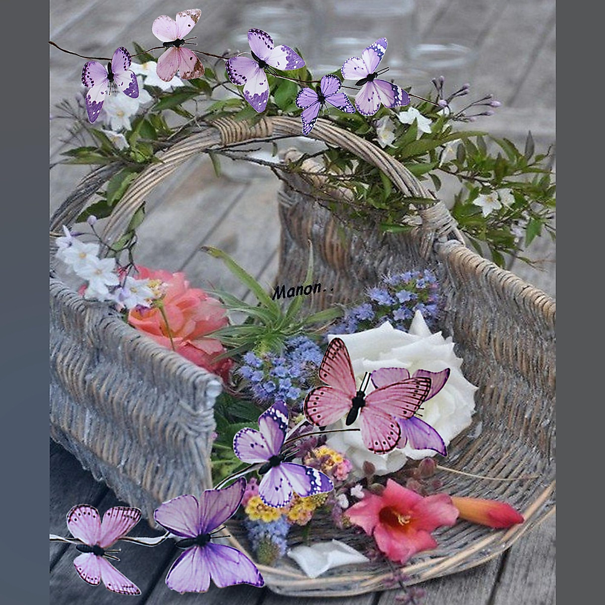 Artificial Butterfly Garland, Fake Butterfly Decorative Vines, DIY 3D Unique Butterfly Hanging Decor for Home Wall Easter Spring Flowers Party Wedding Arch Shopping (Light Purple)