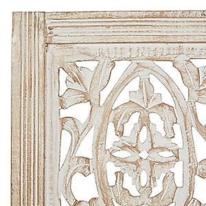 Deco 79 Mango Wood Floral Handmade Intricately Carved Arabesque Wall Decor, 12" x 1" x 36", Cream White