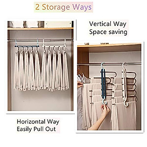 Unioax Pants Hangers Space Saving Pants Rack 5 in 1 Non-Slip Folding Trousers Hanger Multi-Functional Pants Organizer for Closet Wardrobe Scarf Jeans Ties Slacks Storage, Blue