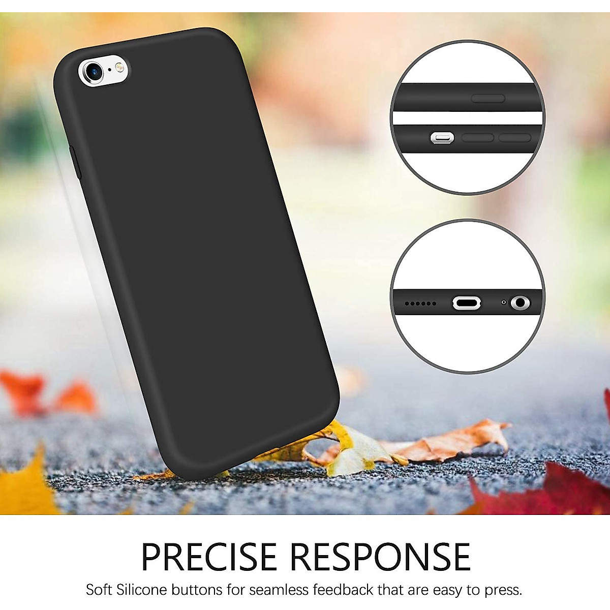 GUAGUA iPhone 6s Case iPhone 6 Case Liquid Silicone Soft Gel Rubber Slim Thin Light Microfiber Lining Cushion Texture Cover Shockproof Full Body Protection Phone Cases for iPhone 6/6S Black