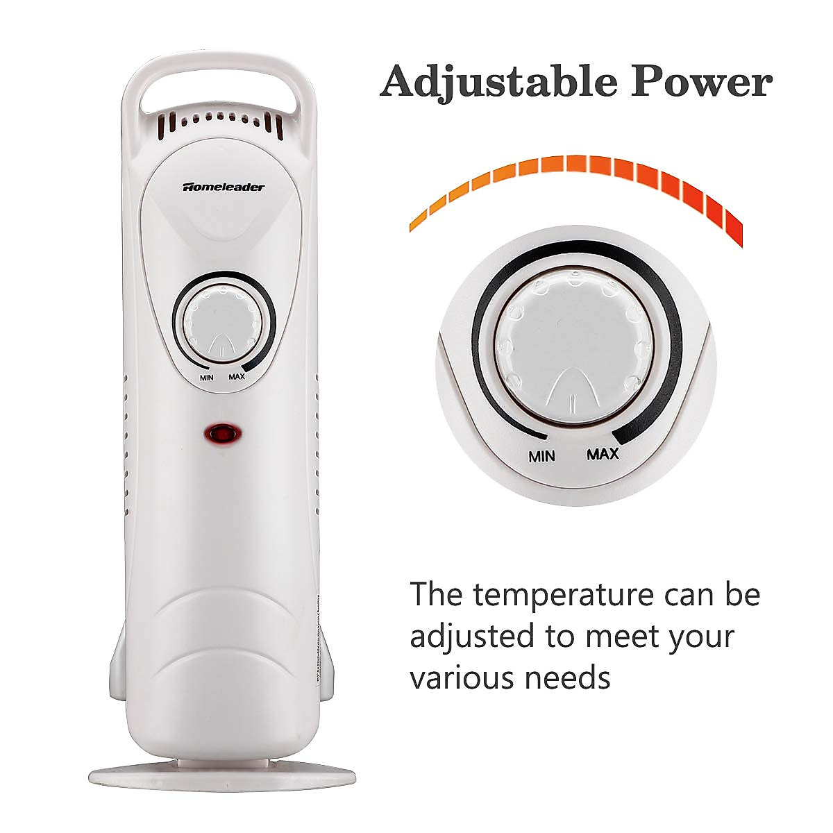 Homeleader Mini Oil Filled Heater, Portable Space Radiant Heater with Adjustable Thermostat, Electric Personal Heater with Overheat Safety, for Home and Office, 700W, White