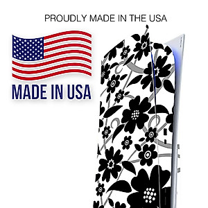 ITS A Skin Skins Compatible with Sony Playstation 5 Console Disc Edition - Protective Decal Overlay Stickers wrap Cover - Black White Flower Print