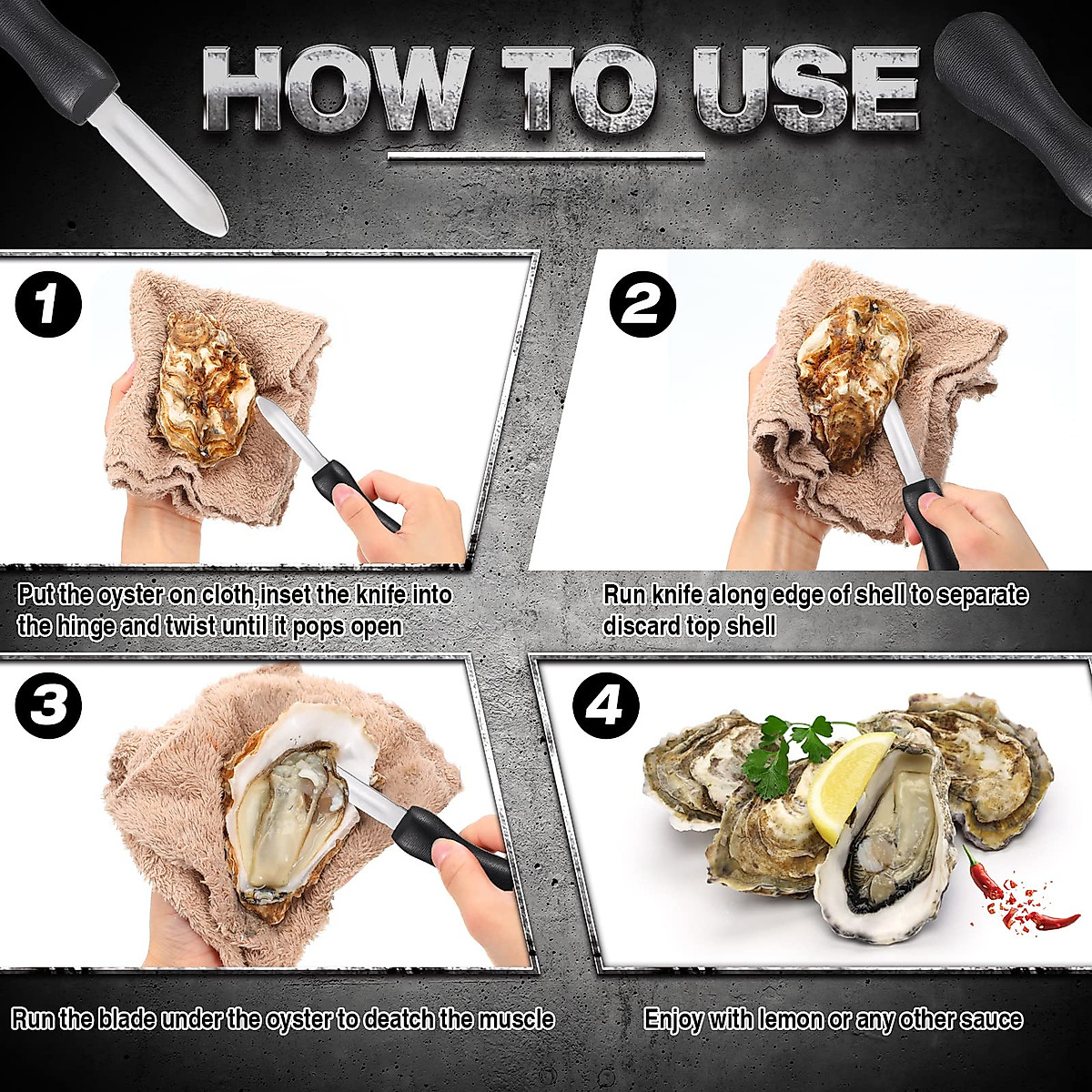 6 Pieces Oyster Shucking Knife Kitchen Oyster Knife Oyster Shucker Clam Knife Stainless Steel Oyster Opener Tool Seafood Tools Seafood Opener with Non Slip Handle for Home Restaurant(Black)