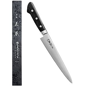 MASAMOTO AT Sujihiki Slicing Knife 9.5" (240mm) Made in JAPAN, Japanese Slicer Knife for Brisket, Meat, Sashimi, Sushi, Sharp Japanese Stainless Steel Blade, Full Tang Pakkawood Handle, Black