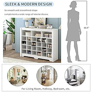 Goohome Sleek Design 24 Shoe Cubby Console, Modern 5-Tier Storage Shoe Cabinet with Curved Base, Versatile Sideboard for Hallway, Bedroom, Living Room, Space-Saving