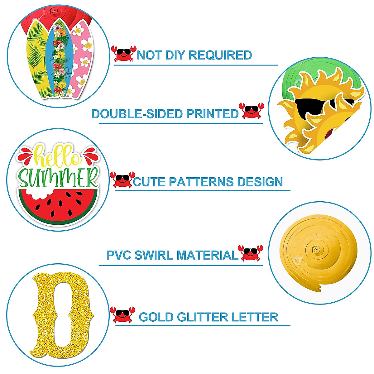 Summer Beaches Party Decorations Supplies - NO DIY- Summer Beaches Banner Decoration Hanging Swirls - Hawaii Summer Beach Themed Birthday Baby Shower Party Hanging Decorations