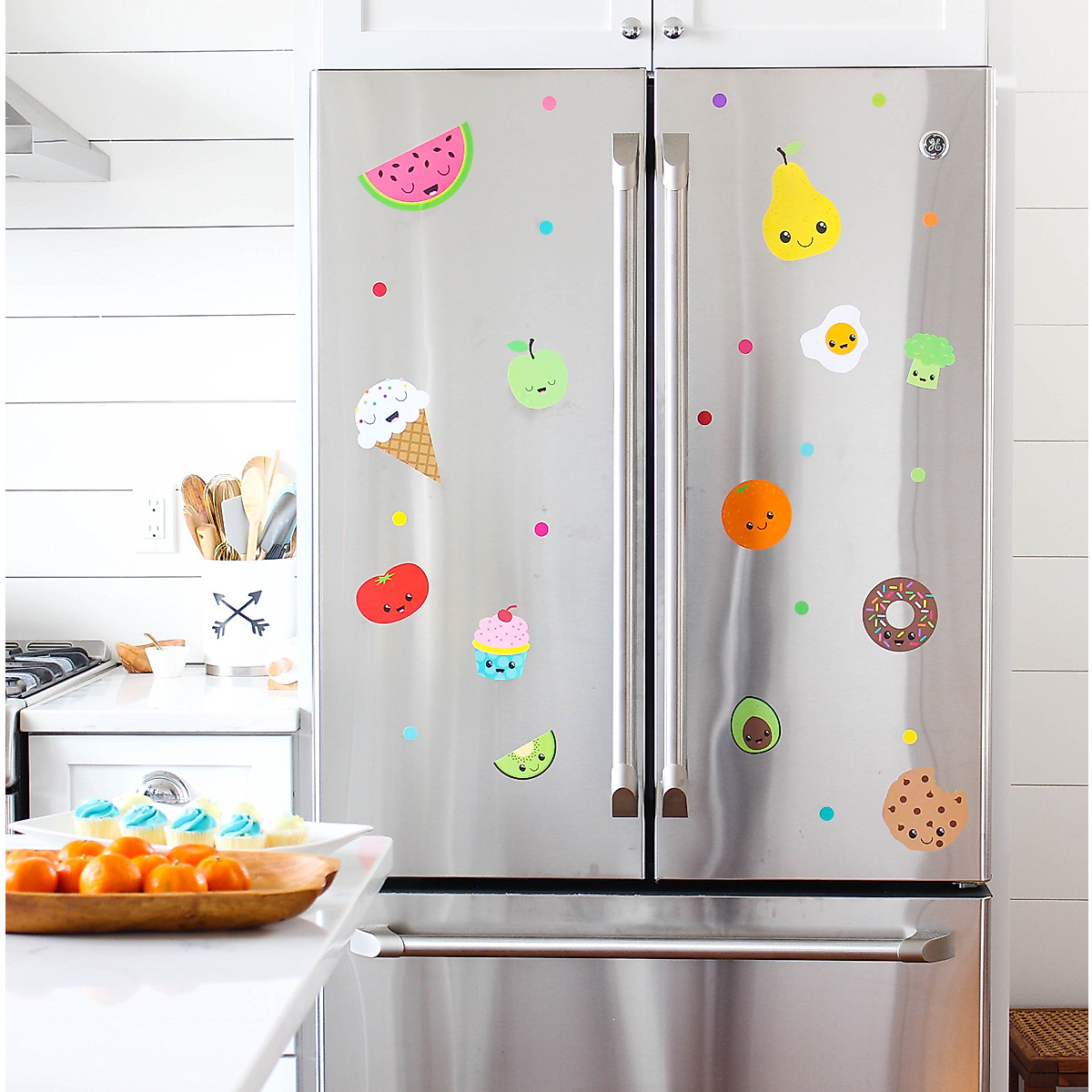 Paper Riot Co. Peel-and-Stick Assorted Kawaii Cute Cartoon Food Vinyl Wall Decal Set, 147 ct.