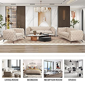 kevinplus 63'' Loveseat Chesterfield Sofa Couch for Living Room, Velvet Modern 2-Seat Button Tufted Upholstered Small Sofa Couch with Strong Metal Legs for Apartment Bedroom Office, Beige